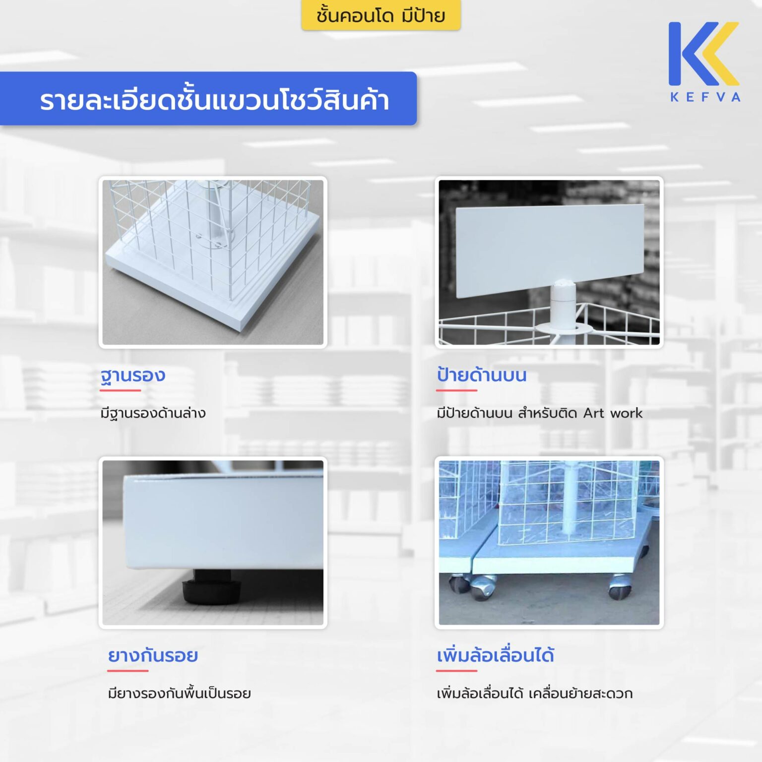 ชั้นแขวนโชว์สินค้า ชั้นคอนโดมีป้าย หมุนได้ 360 องศา » KEFVA