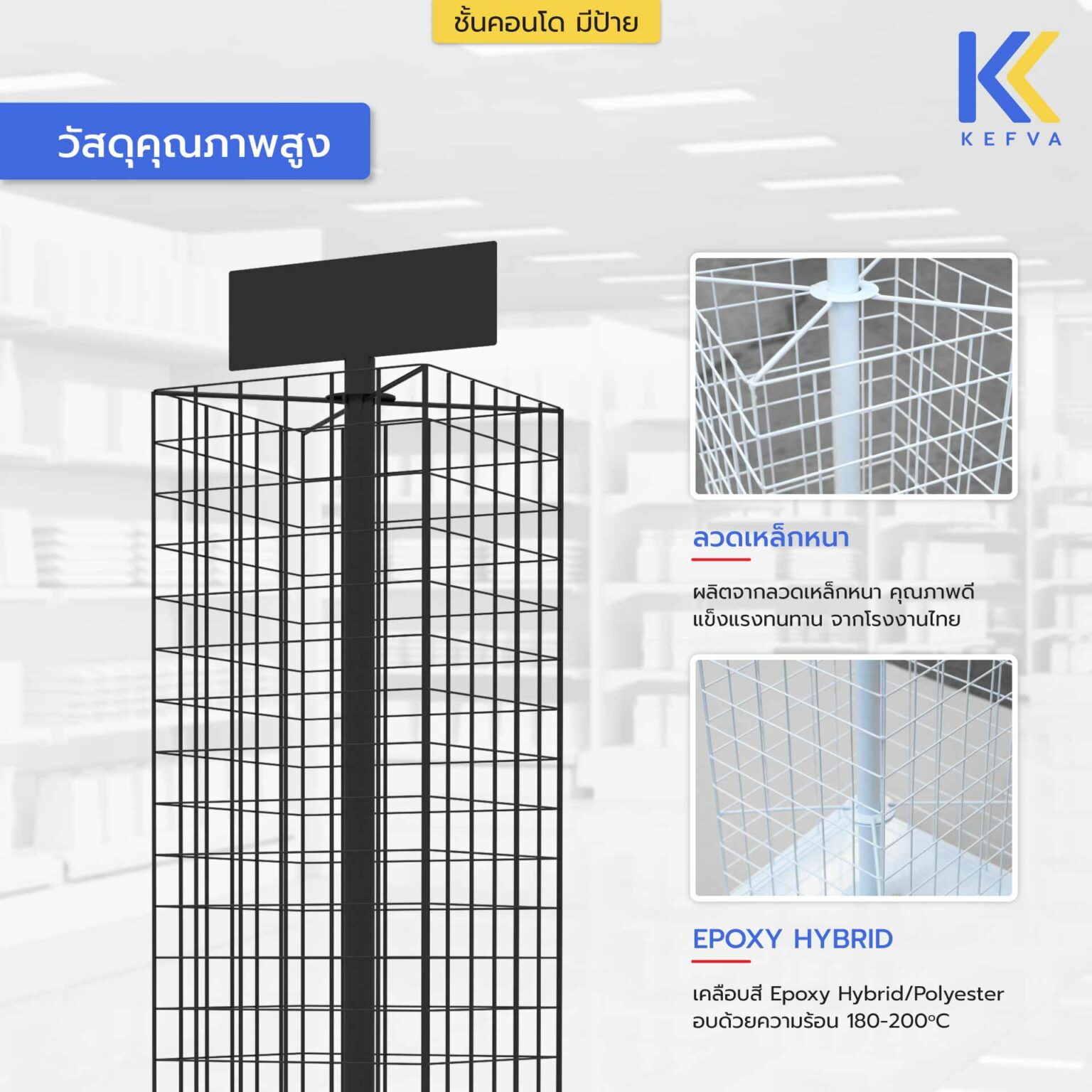 ชั้นแขวนโชว์สินค้า ชั้นคอนโดมีป้าย หมุนได้ 360 องศา » KEFVA
