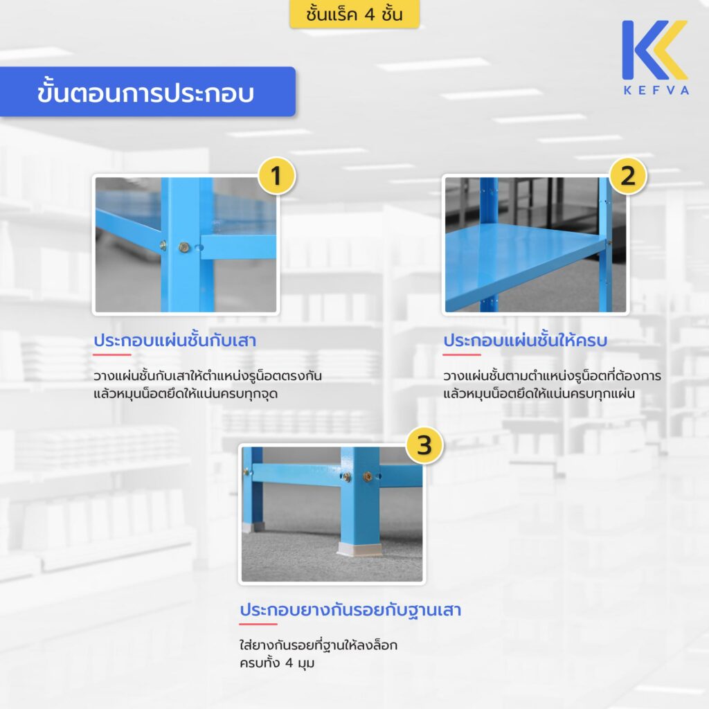 ชั้นเหล็กวางของ 4 ชั้น สูง 1.5 เมตร รับนน. 100kg/ชั้น